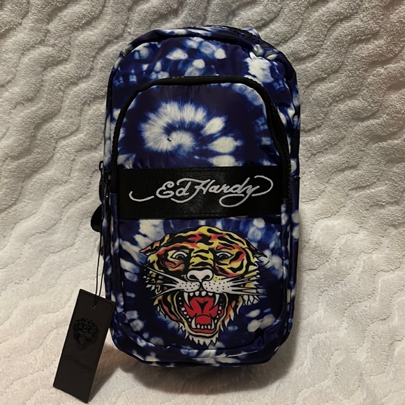 Ed Hardy | Bags | Ed Hardy Tiger On Blue Tie Dye Sling Bagnew | Poshmark